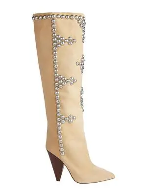 Isabel Marant Lyork Studded Knee Boots - Beige