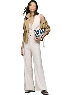 Maeve Jude European Linen Stretch Trousers Wide Leg - Bone