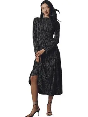 STELLA NOVA Lurex Long-sleeve Midi Dress - Silver Lurex