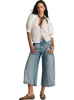 PILCRO Curve Crop High-rise Culotte Jeans - Sandy Blue Wash