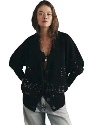 Anthropologie Collared V-neck Cardigan - Black Pattern