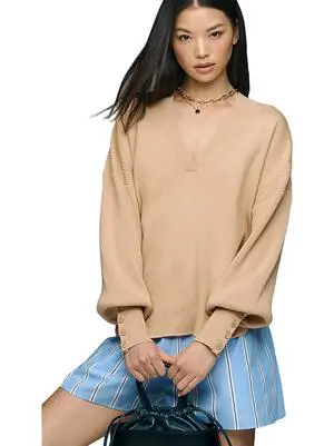 Maeve V-neck Wool Blend Pullover Sweater - Neutral