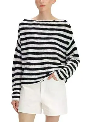 ALLUDE Striped Boat-neck Sweater - White