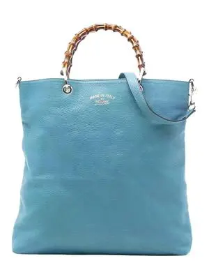 Gucci Leather Bamboo Shopper Tote Satchel - Blue