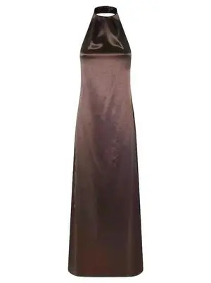 ALYSI Halterneck Slit Maxi Dress - Brown