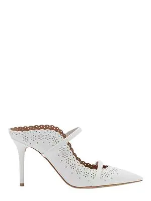 MALONE SOULIERS Pointed-toe Scalloped-trim Heeled Pumps - White