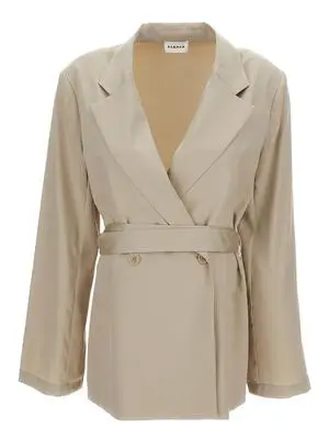 PAROSH Belted Double-breasted Jacket - Beige