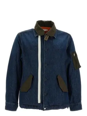 Sacai Denim And Nylon Twill Jacket Blu