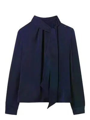 Claudie Pierlot Bow-detailed Long-sleeve Blouse - Blue