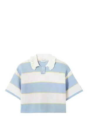 Claudie Pierlot Striped Ruffled-detail T-shirt - Blue