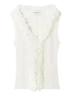 Claudie Pierlot Ruffled Ribbed Top - White