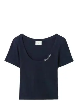 Claudie Pierlot Embroidered-logo Ribbed T-shirt - Blue