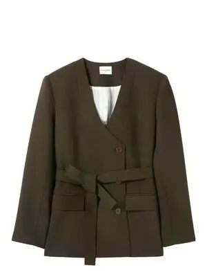Claudie Pierlot Belted Double-breasted Blazer - Green