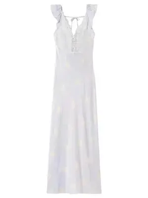 Claudie Pierlot Lace Trim Floral Print Maxi Dress - Blue
