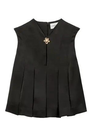 Claudie Pierlot Pleated Top With Flower Embellishment - Black