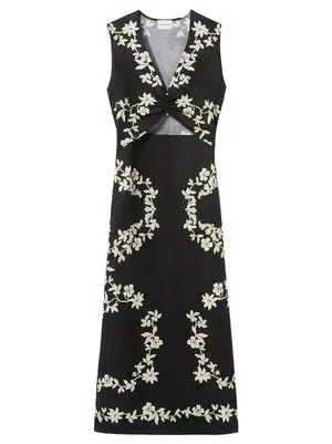Claudie Pierlot Floral-print Midi Dress With Cutout - Black