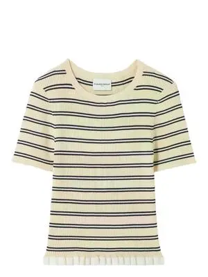 Claudie Pierlot Striped Ruffle-hem T-shirt - Neutrals