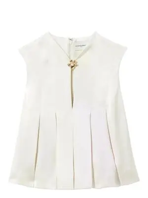 Claudie Pierlot Pleated Floral-embellished Top - White