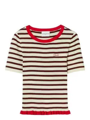 Claudie Pierlot Striped Embroidered-logo T-shirt - Neutrals
