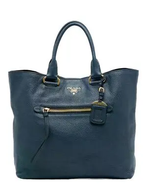Prada Vitello Daino Open Convertible Tote Satchel - Blue