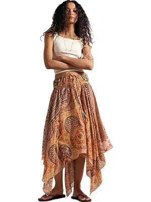 Free People Fp One Kaia Asymmetrical Printed Midi Skirt - Scarf Print
