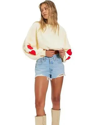 TRICIA FIX Crochet Heart Crew Neck Sweater - Ivory