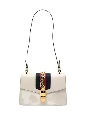 Gucci Small Leather Sylvie Web Satchel - White