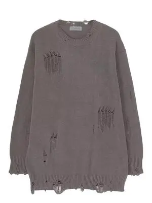 Yohji Yamamoto Distressed Crew-neck Sweater - Grey