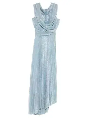 Talbot Runhof Draped Pleated Midi Dress - Blue