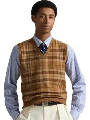 Ralph Lauren Plaid Cashmere Sweater Vest - Brown Combo