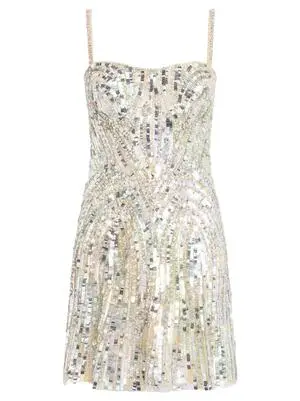 Jenny Packham Embellished Structured Bodice Dress - Silver