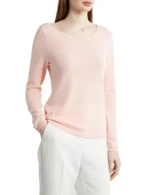 TAHARI ASL Boat Neck Long Sleeve Sweater - Slipper Pink
