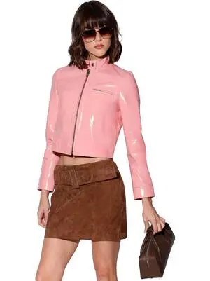 Walter Baker Vivian Mini Leather Skirt - Chestnut Suede