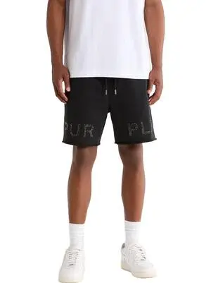 PURPLE BRAND Beaded Logo French Terry Shorts - Black