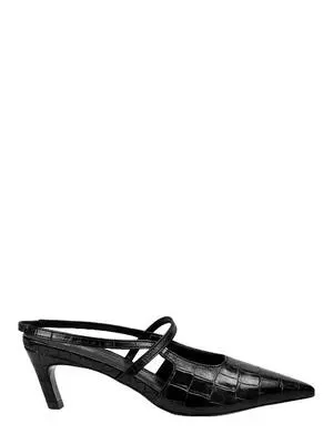 AMIE RAFA Connie Embossed Crocodile Slingback Heels - Black Crocodile
