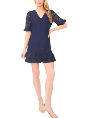 CECE DUPRAZ Lace V-neck Mini Dress - Classic Navy