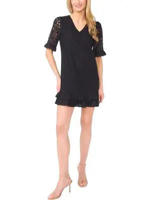 CECE DUPRAZ Lace V-neck Mini Dress - Rich Black