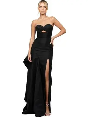 BARIANO Rain Strapless Cut Out Gown - Black