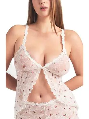 SKIMS Stretch Lace Babydoll Top - Ivory Cherry Print