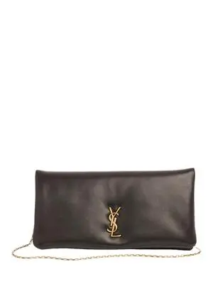 Saint Laurent Small Calypso Leather Wallet On A Chain - Noir