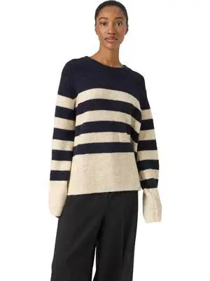 SOAKED IN LUXURY Slselta Knitted Striped Pullover - Night Sky/sandshelll