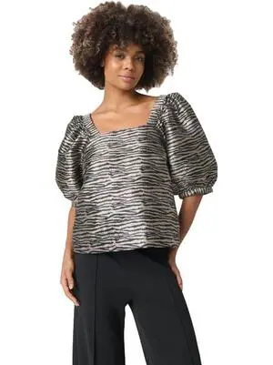 SOAKED IN LUXURY Slelowen Sonnia Square Neck Blouse - Zebra Jacquard