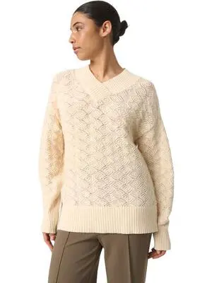 SOAKED IN LUXURY V-neck Pointelle Knit Pullover - Whitecap Gray