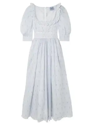 Thierry Colson Yolande Ruffled Floral-print Cotton-voile Midi Dress - Blue