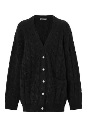 Alessandra Rich Sequin-embellished Cable-knit Cardigan - Black