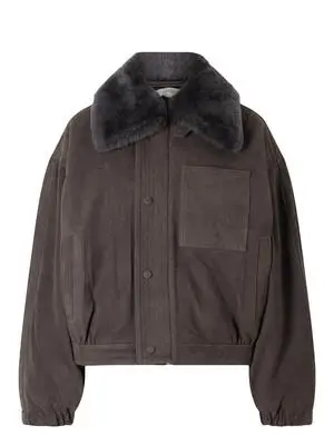 Victoria Beckham Shearling-trimmed Nubuck Bomber Jacket - Gray