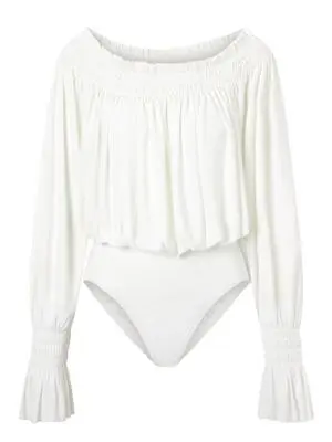 Norma Kamali Shirred Stretch-jersey Bodysuit - White