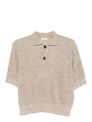 Brunello Cucinelli Metallic-thread Polo Top - Neutrals