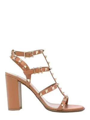 Valentino Garavani Rockstud Buckled Heeled Sandals - Brown