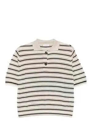 Brunello Cucinelli Striped Polo Top - Neutrals